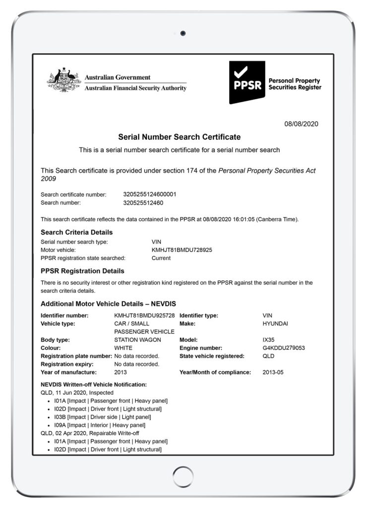 Car PPSR Check | Official PPSR Certificate — Verifiinspect