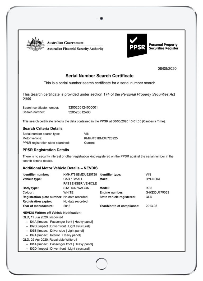 Car PPSR Check | Official PPSR Certificate — Verifiinspect